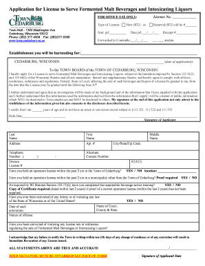 Fillable Online APPLICATION FOR (BARTENDER'S) LICENSE TO SERVE ...