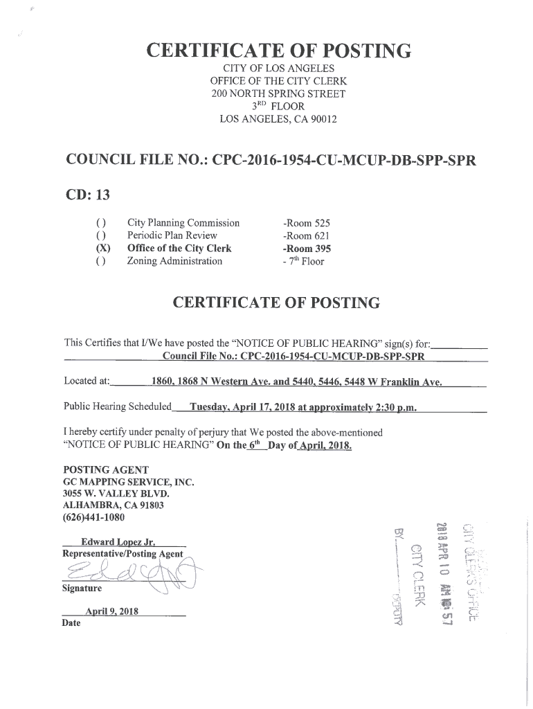 Fillable Online certificate of posting - City of Los Angeles Fax Email ...