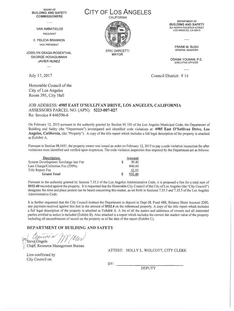 Fillable Online JOB ADDRESS: 4985 EAST OSULLIVAN DRIVE, LOS ANGELES ...