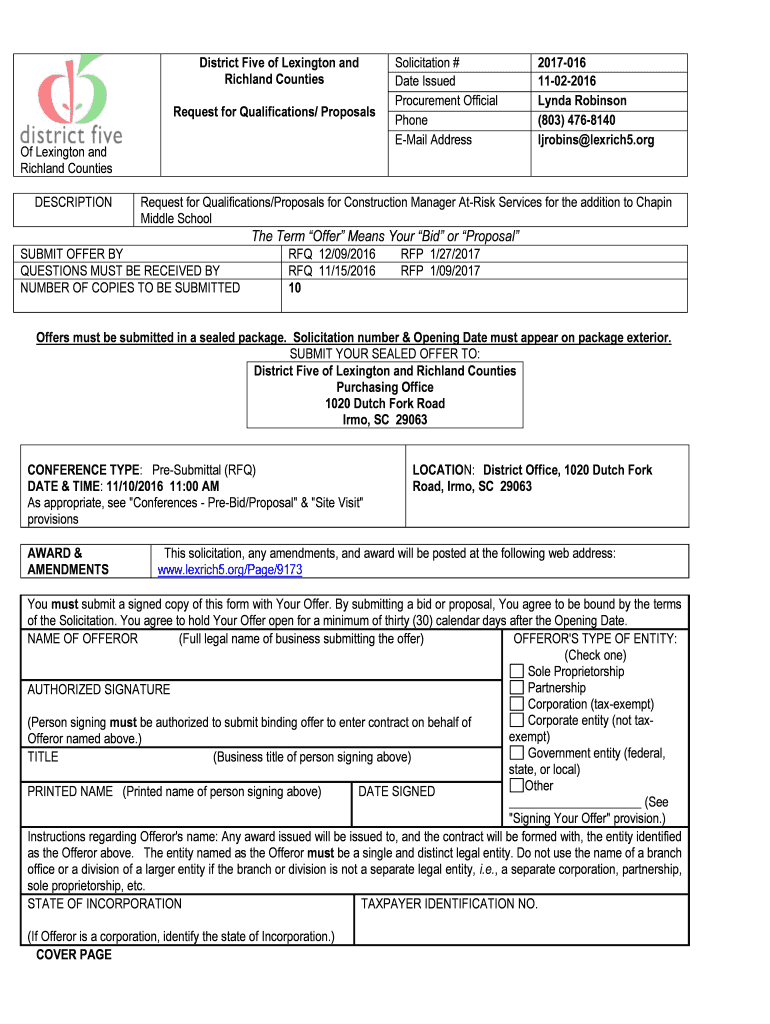 Fillable Online CM at-Risk. RFQ/RFP with Written Proposal Fax Email ...