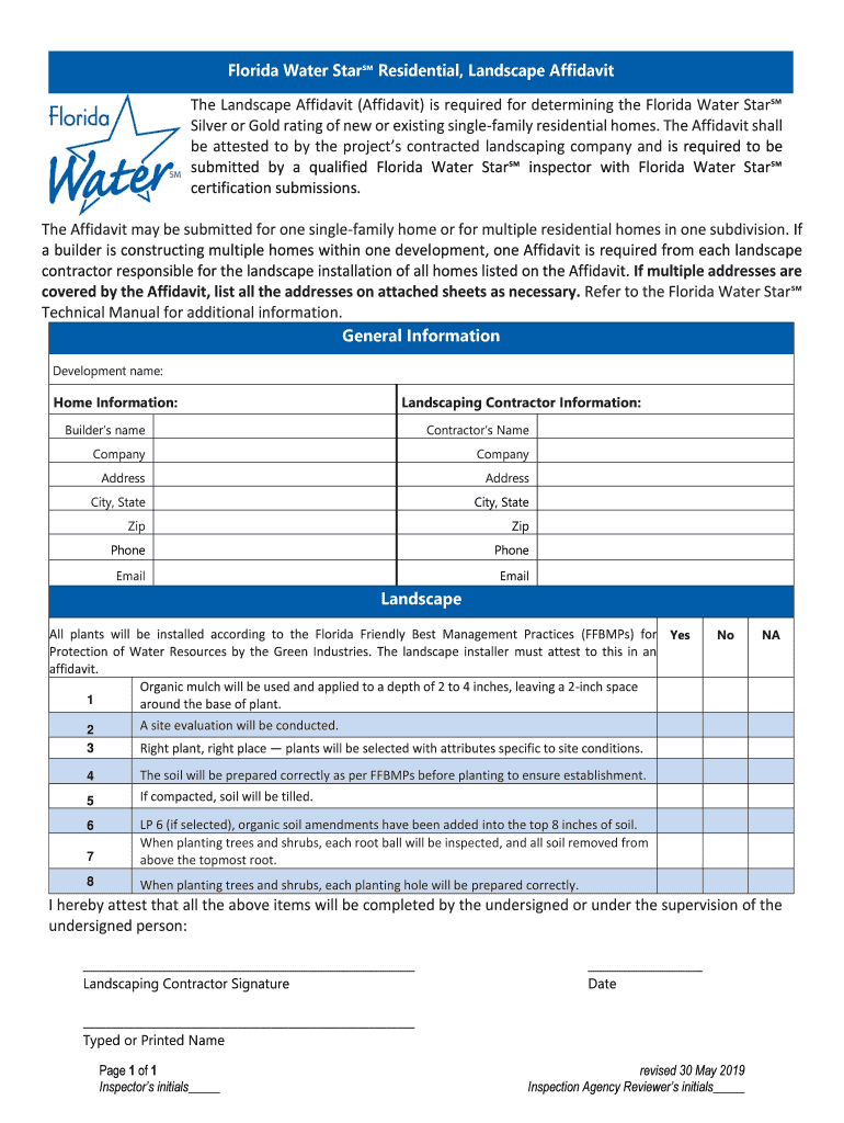 Fillable Online The Landscape Affidavit - Florida Water Star Fax Email ...