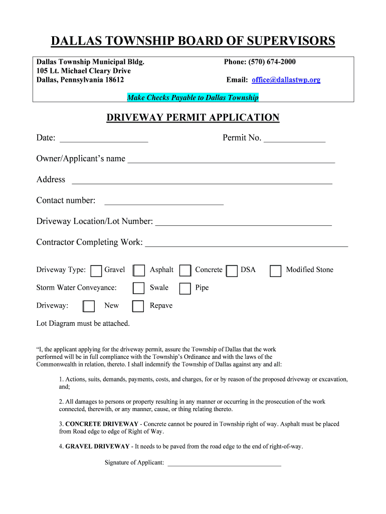 Fillable Online DRIVEWAY PERMIT APPLICATION.docx Fax Email Print - pdfFiller