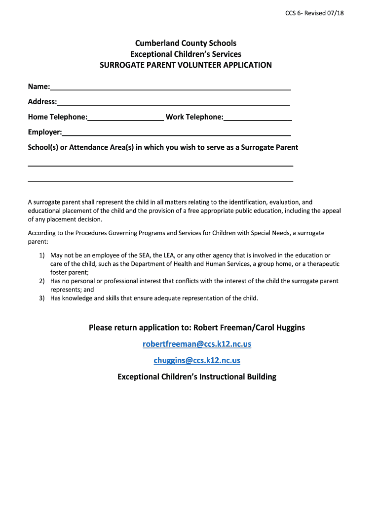 Fillable Online ec ccs k12 nc Cumberland County Schools Exceptional Childrens Services ... Fax ...