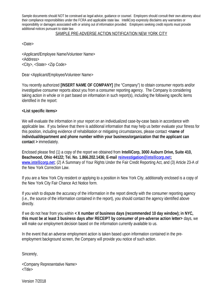 SAMPLE - Pre-Adverse Action Letter - Precise Hire Doc Template | pdfFiller