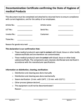 Fillable Online Information on the DECONTAMINATION CERTIFICATE form Fax ...