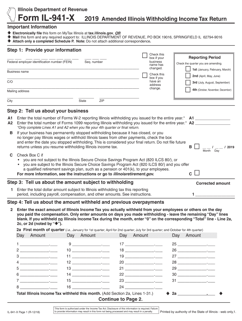 Fillable Online www2 illinois 2019 Amended Illinois Withholding Income ...