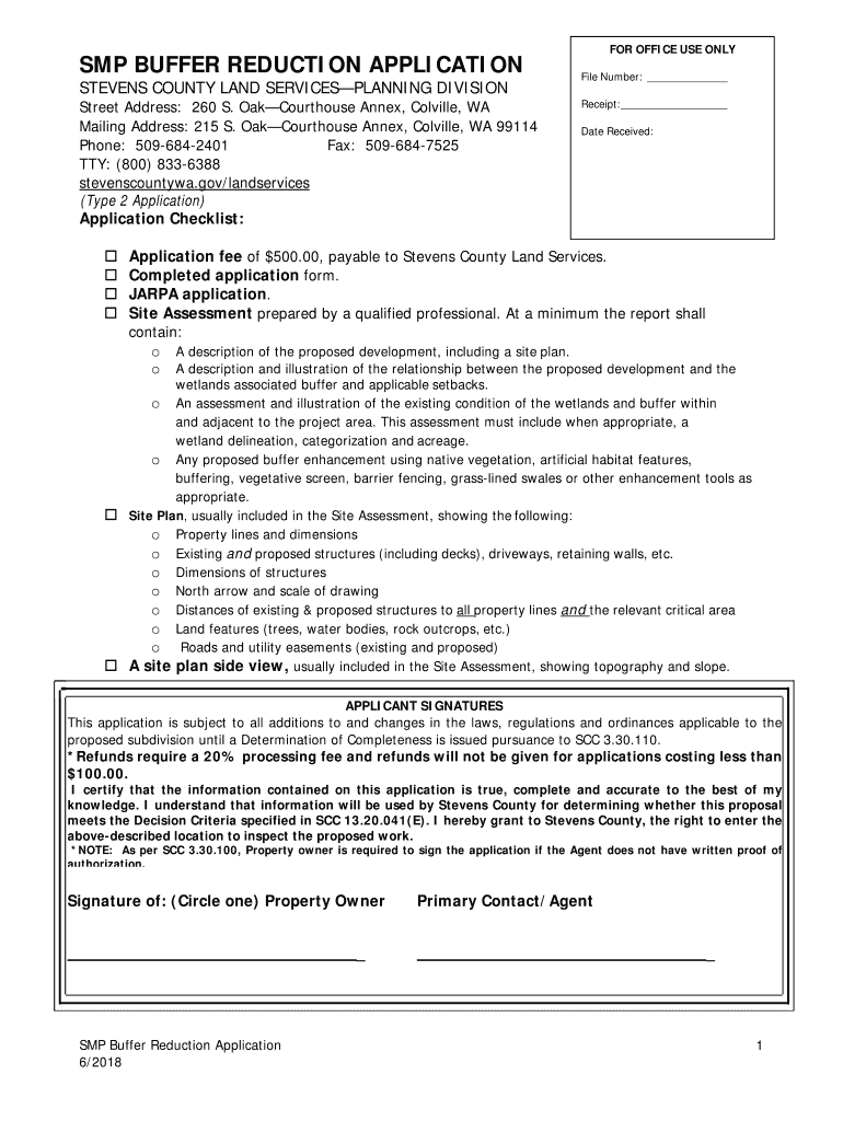 Fillable Online FOR OFFICE USE ONLY SMP BUFFER REDUCTION APPLICATION ...