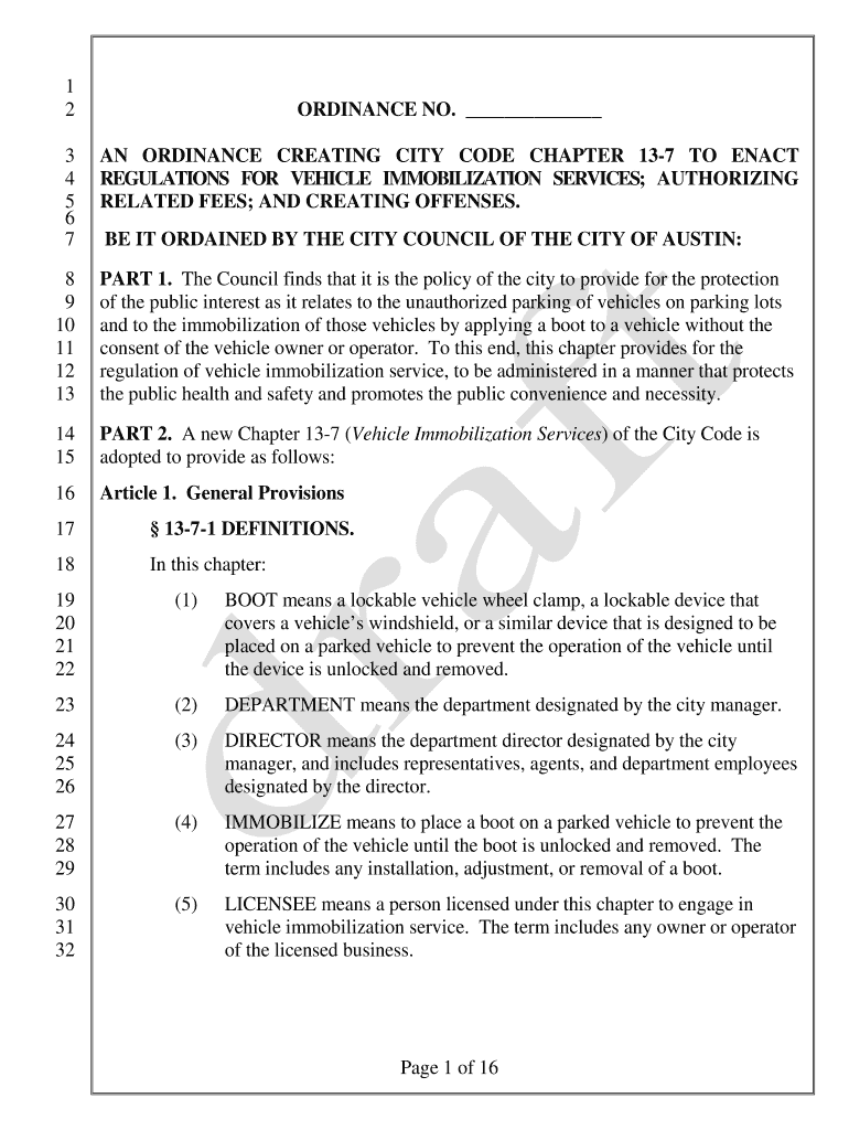 Fillable Online CHAPTER 48C VEHICLE IMMOBILIZATION SERVICE - City of ...