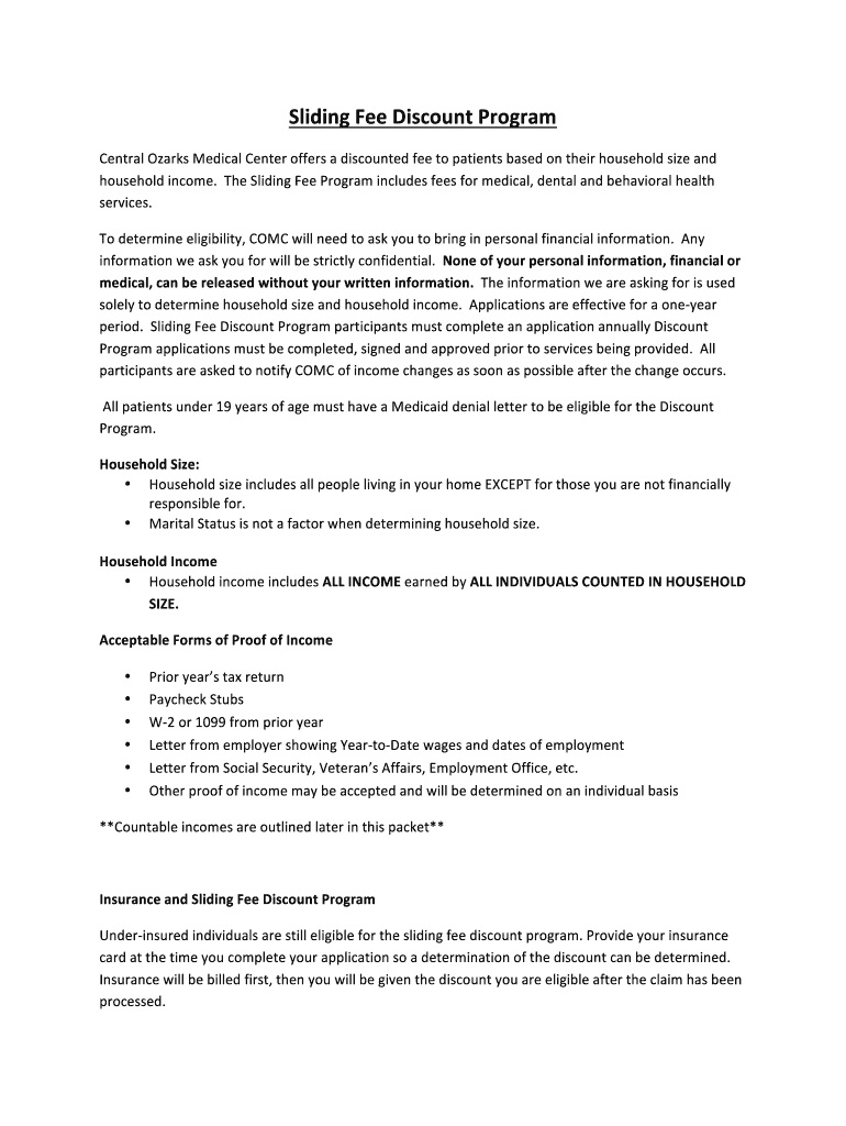 Fillable Online Sliding Fee Discount Program Packet updated 8.19.16 ...