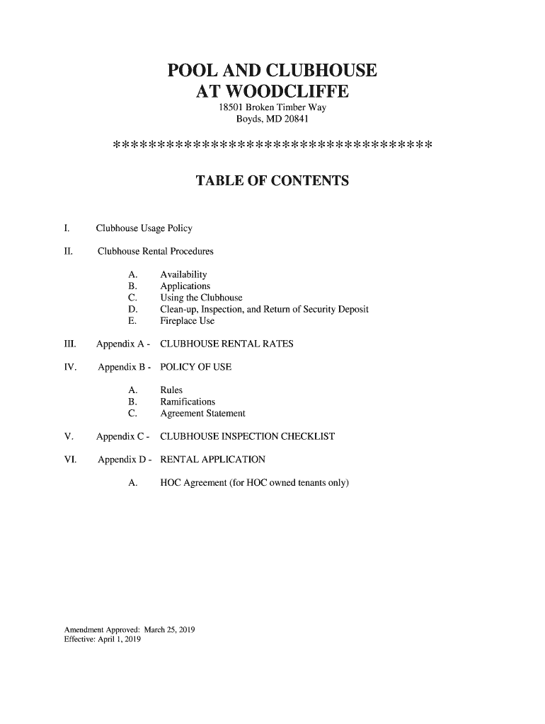 Fillable Online Fillable Online Clubhouse Usage Policy - The Management ...