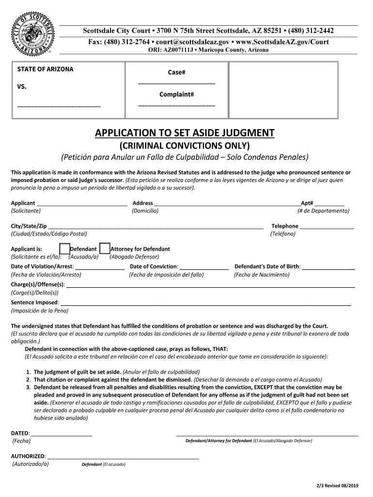 Fillable Online Application to Set Aside Conviction - City of ...