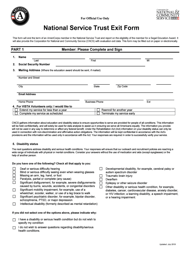 Fillable Online americorps exit form Fax Email Print - pdfFiller