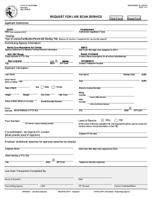 Fillable Online BCIA 8016, Request for Live Scan Service Fax Email ...