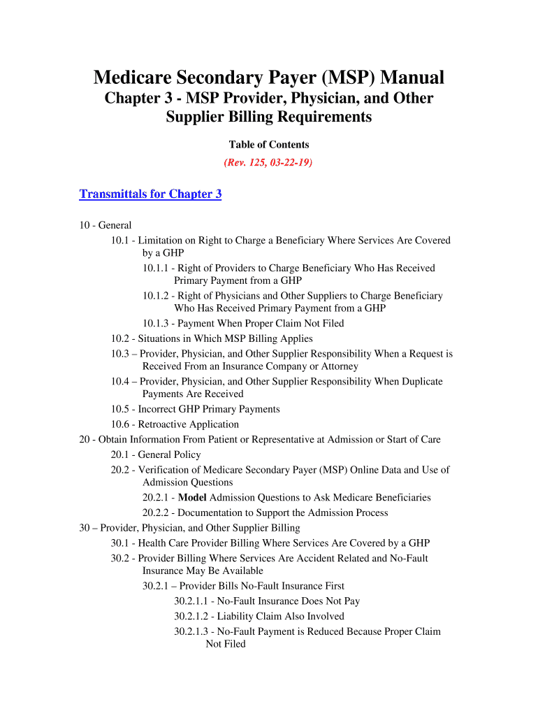 Fillable Online All Medicare Provider's Billing MSP (Medicare Secondary ...
