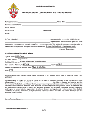 Fillable Online Parent/Guardian Consent Form and Liability Waiver - Holy ... Fax Email Print ...