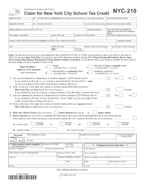 Fillable Online Form NYC-210:2017:Claim for New York City School Tax ...