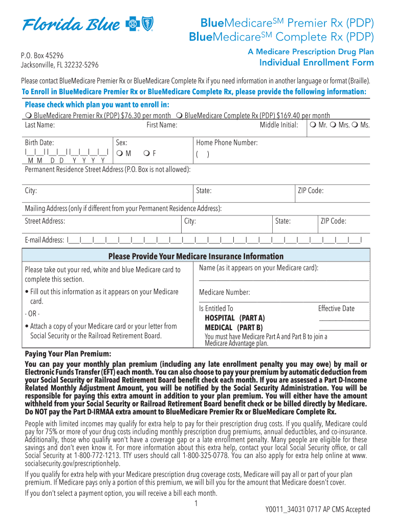 Fillable Online 34031 Rx PDP Enrollment Form - Florida Blue Fax Email ...