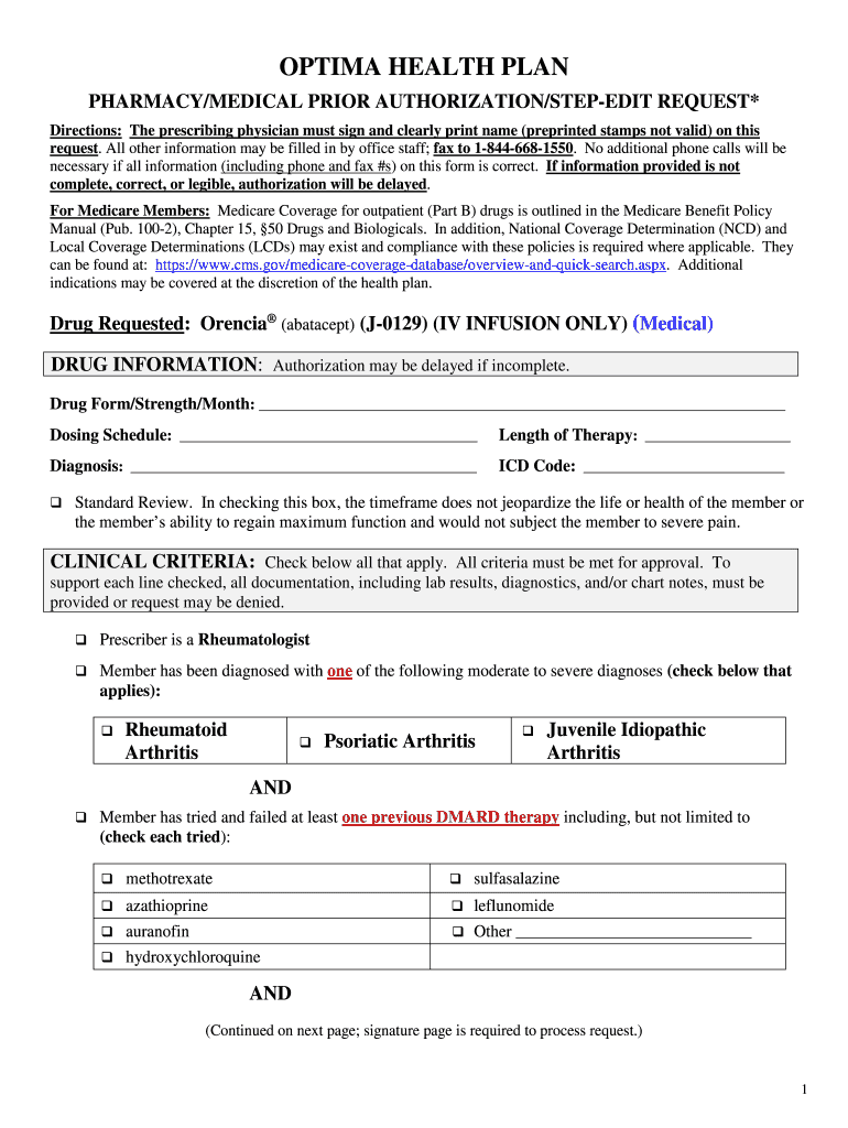 Fillable Online PHARMACY/MEDICAL PRIOR AUTHORIZATION/STEP ... - Optima ...