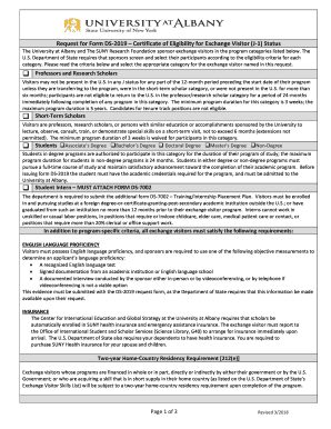 Fillable Online Request for Form DS-2019 Certificate of Eligibility for ...