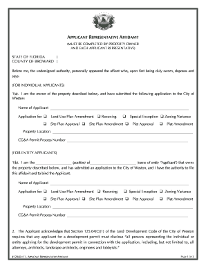 Fillable Online City of Weston - Applicant Representative Affidavit ...