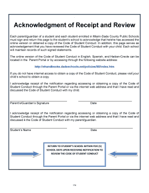 Fillable Online Code of Student Conduct Acknowledgement Form Fax Email ...