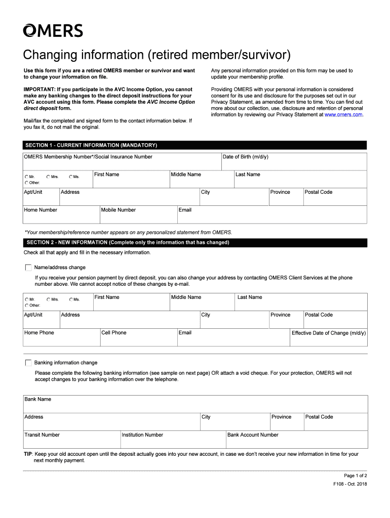 Fillable Online Form 108 - Changing information (retired member ...