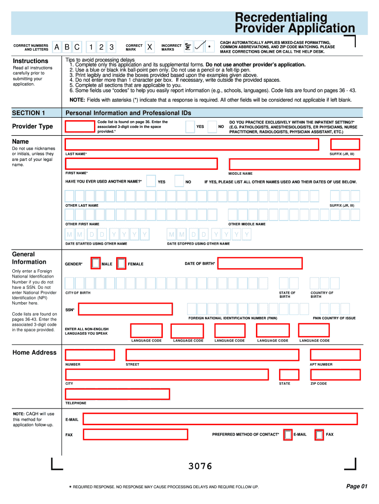 Fillable Online Recredentialing Application Instructions Fax Email ...