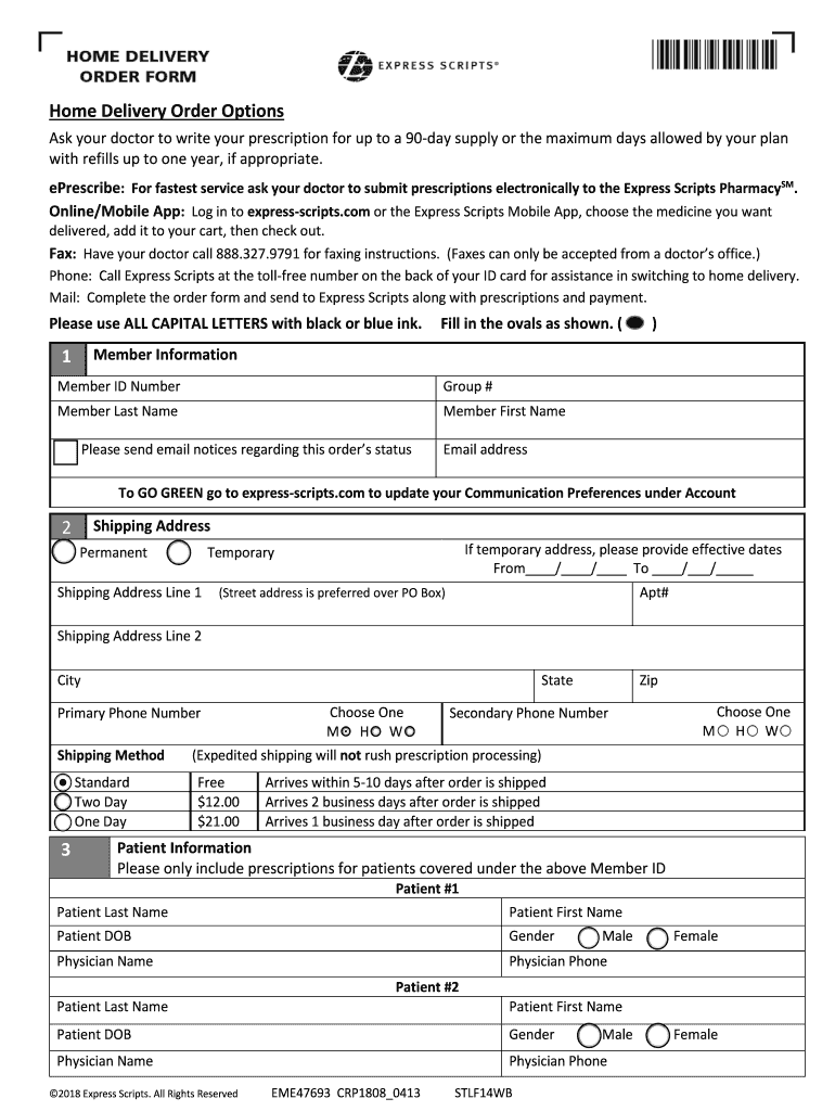 Fillable Online Express Scripts Home Delivery Order Form. Express ...