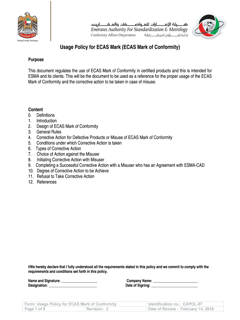 Fillable Online members wto Usage Policy for ECAS Mark (ECAS Mark of ...