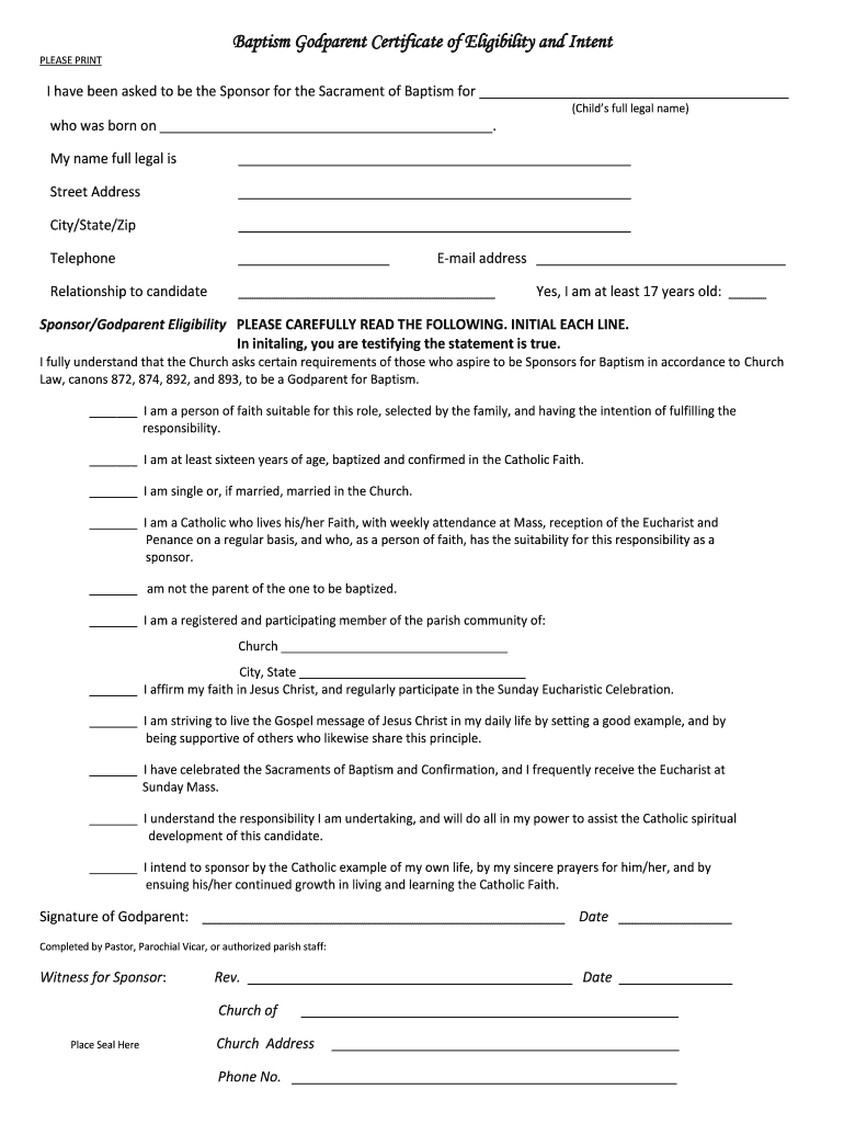 Fillable Online Baptism/certificate of eligibility - Liturgy and ... Fax Email Print - pdfFiller