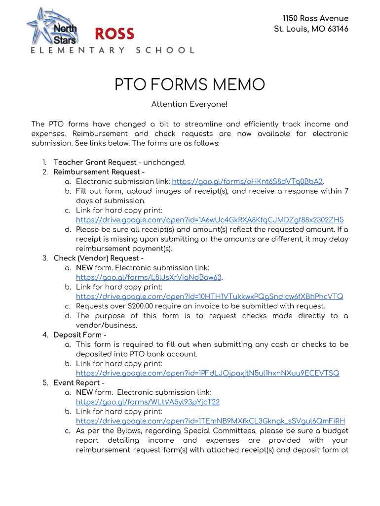 Fillable Online PTO FORMS MEMO - Parkway School District Fax Email ...