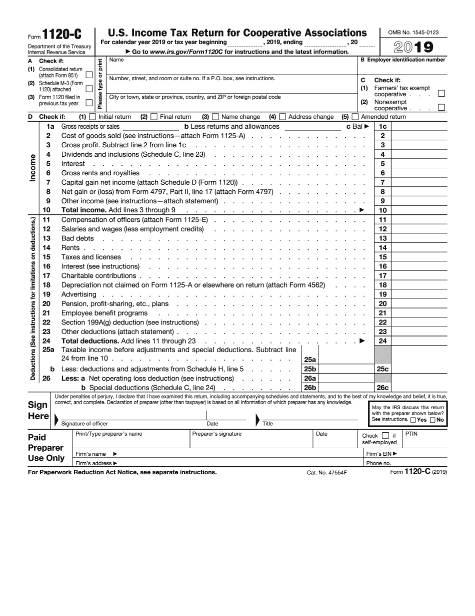 Form 1120 C 2019 Blank Sample To Fill Out Online In PDF Form 1120 C 2019 Blank Sample To Fill Out Online In PDF