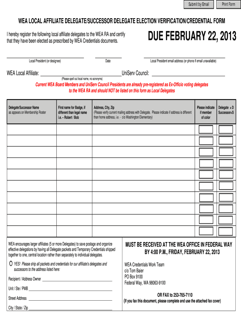 Fillable Online action washingtonea WEA LOCAL AFFILIATEELECTION ...