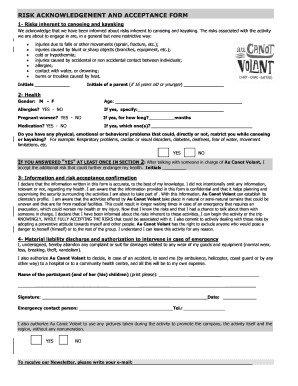 Fillable Online RISK ACKNOWLEDGEMENT AND ACCEPTANCE FORM Fax Email ...