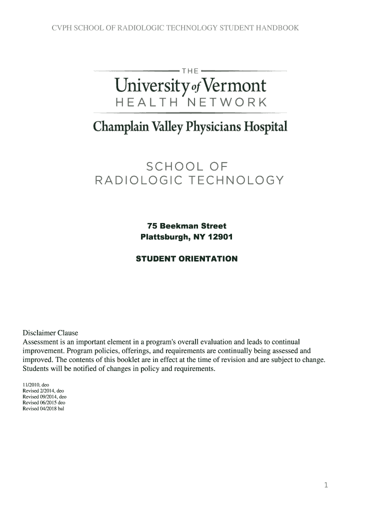 Fillable Online UVM Health Network - CVPH-School of Radiology - CVPH ...