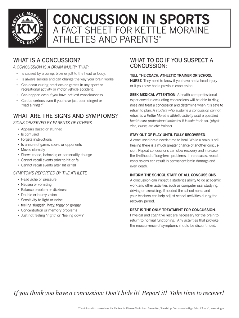 Fillable Online Fillable Online KM School District- Concussion Form ...