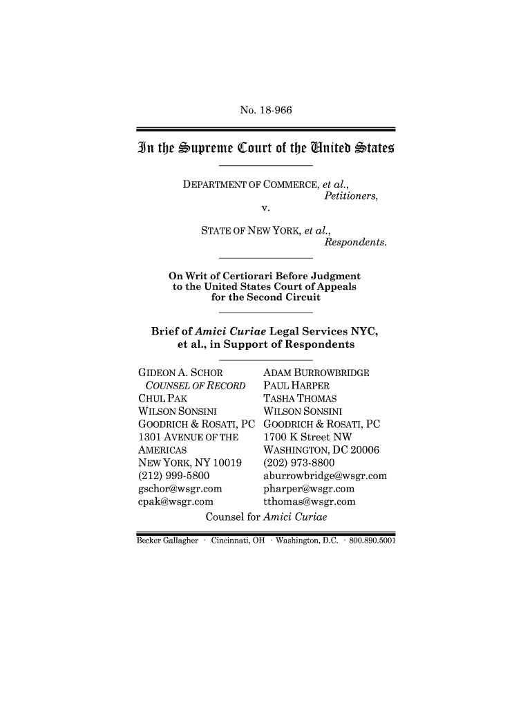 Fillable Online New York v. United States Department of CommerceBrennan ...