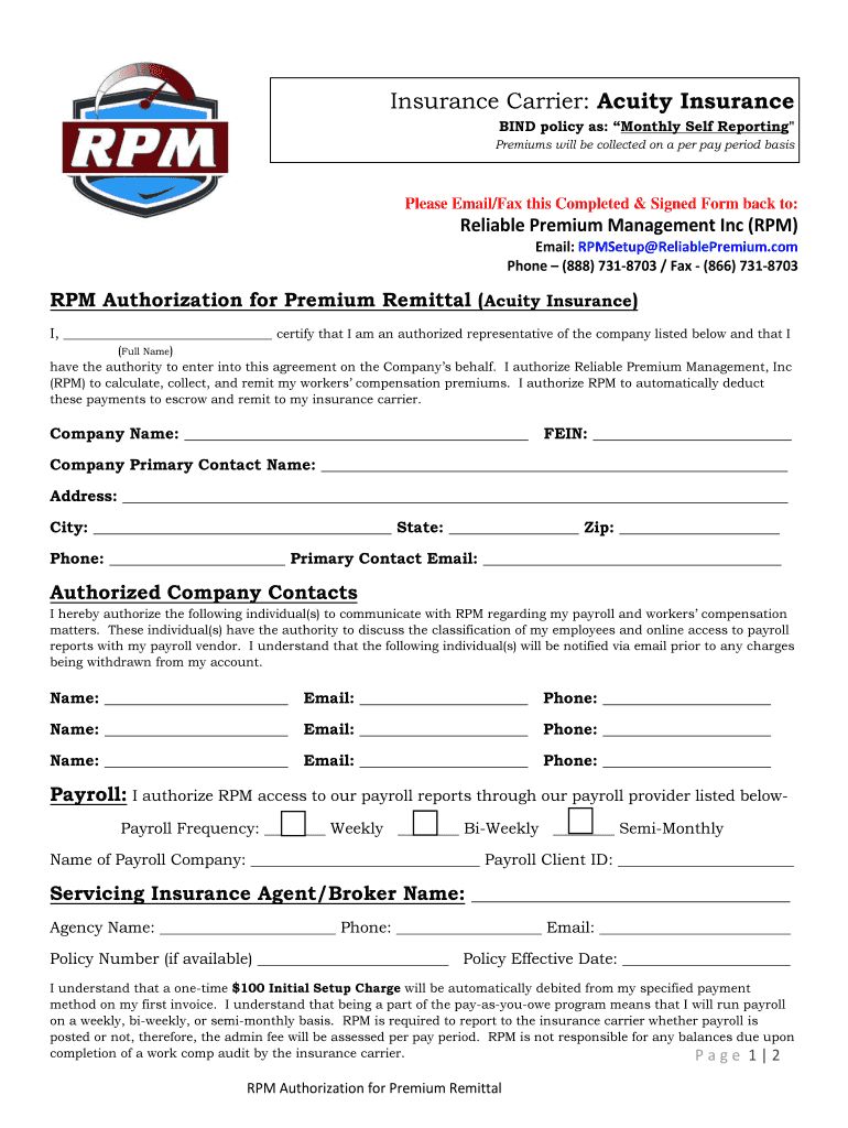 Fillable Online RPM Authorization for Premium Remittal - Beacon ...