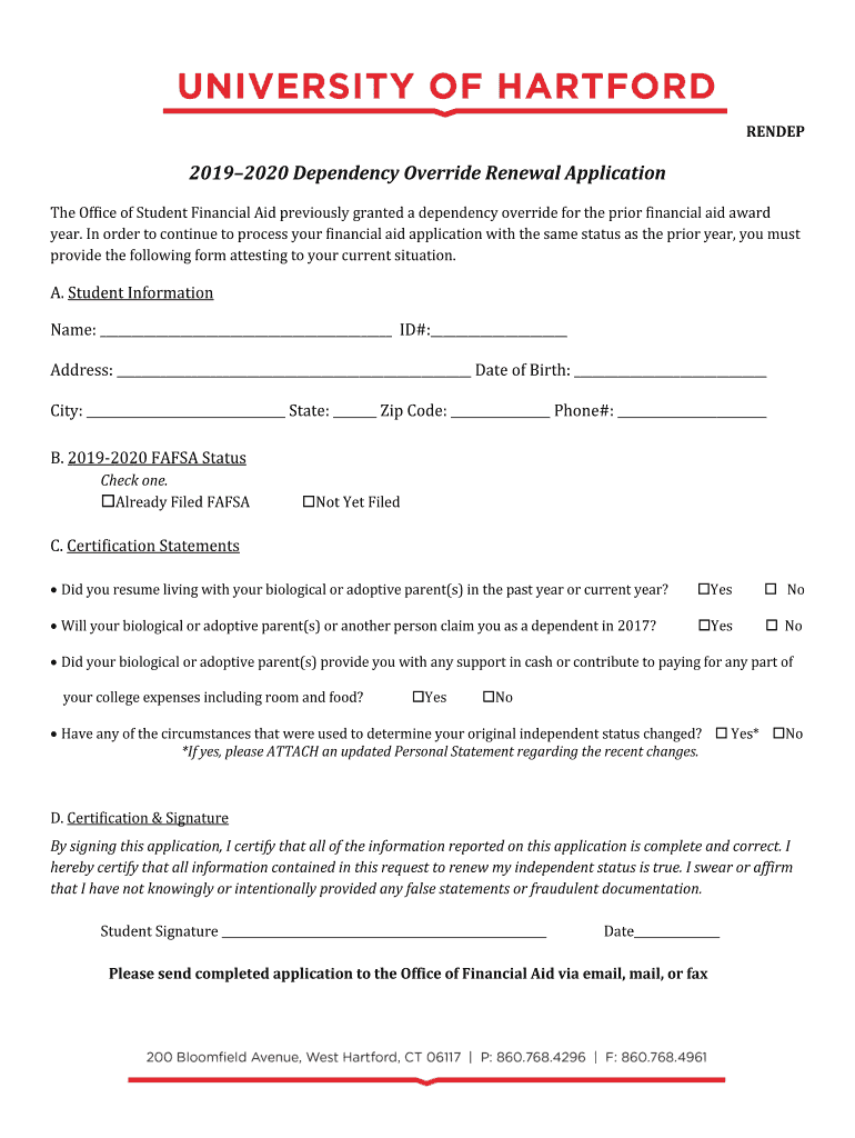 Fillable Online 20192020 Dependency Override Renewal Application Fax Email Print - pdfFiller