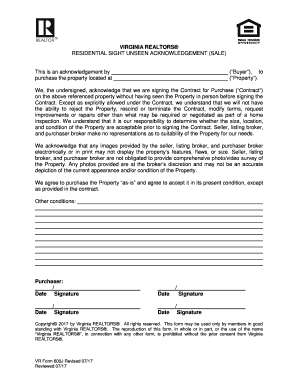 Fillable Online Virginia REALTORS Form 600J - Residential Sight Unseen ...