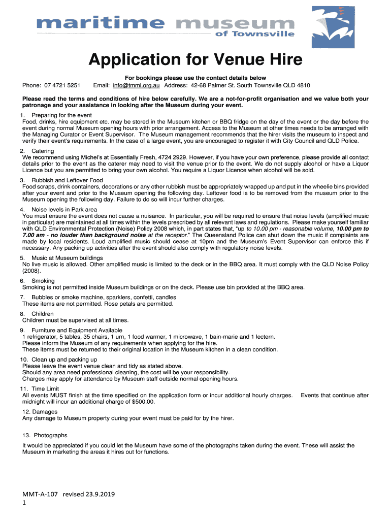 Fillable Online Application for Venue Hire - Amazon S3 Fax Email Print - pdfFiller