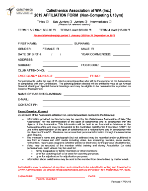 Fillable Online 2019 Affiliation Form - non-competing U18yrs.docx Fax ...