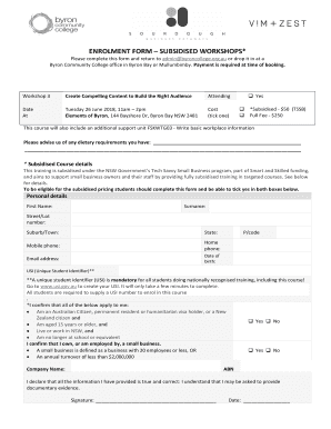 Fillable Online ENROLMENT FORM SUBSIDISED WORKSHOPS* Fax Email Print ...
