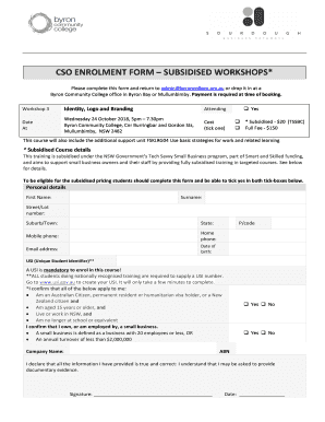 Fillable Online CSO ENROLMENT FORM SUBSIDISED WORKSHOPS* Fax Email ...