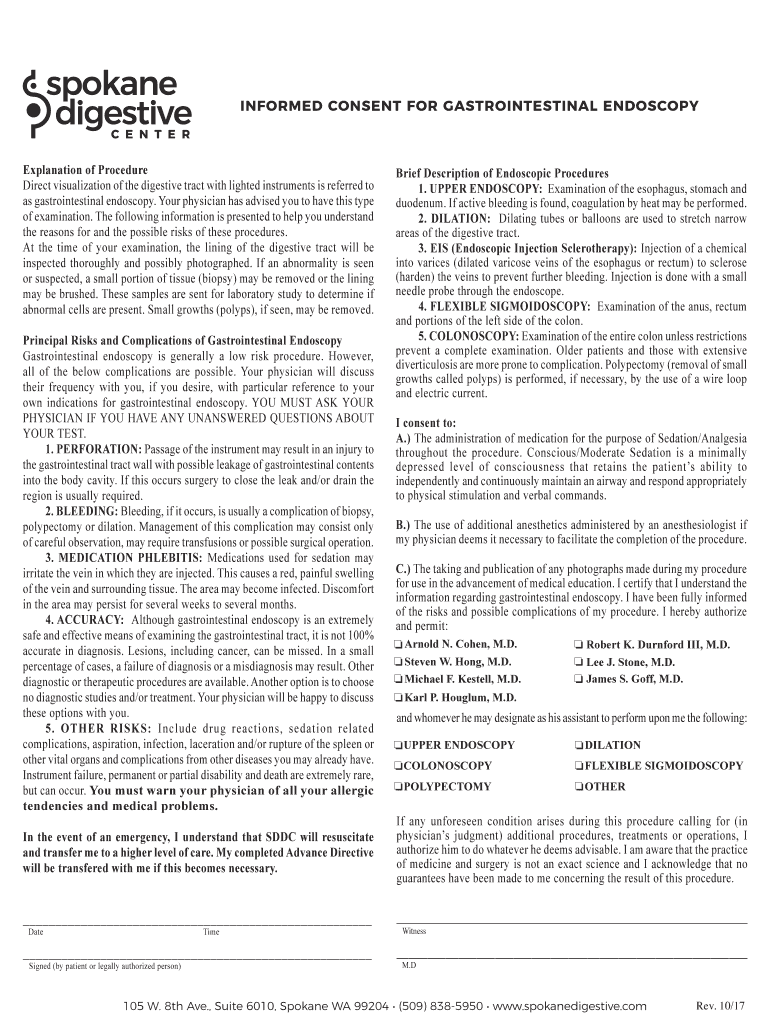 Fillable Online Informed Consent for Gastrointestinal Endoscopy ...