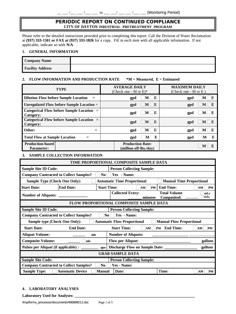 industrial self-monitoring report - City of Dayton Doc Template | pdfFiller