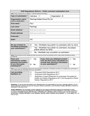 Fillable Online OHS Regulations Reform Public comment submission form ...