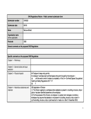 Fillable Online OHS Regulations ReformPublic comment submission form ...