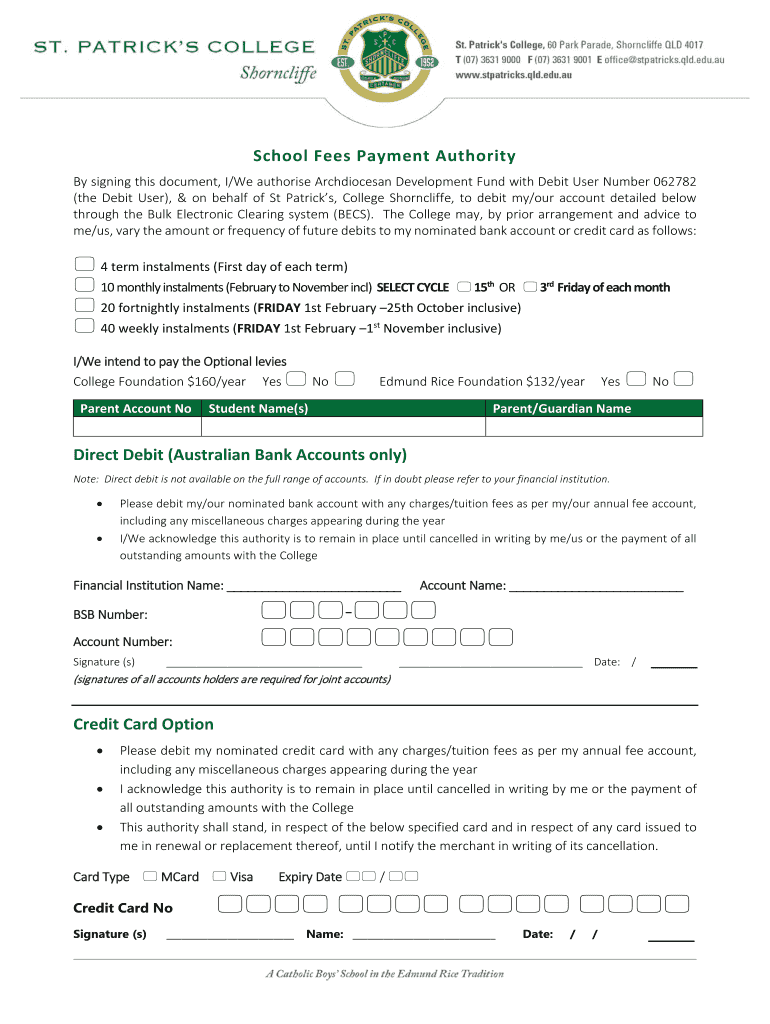 Fillable Online School Fees Payment Authority Fax Email Print - pdfFiller