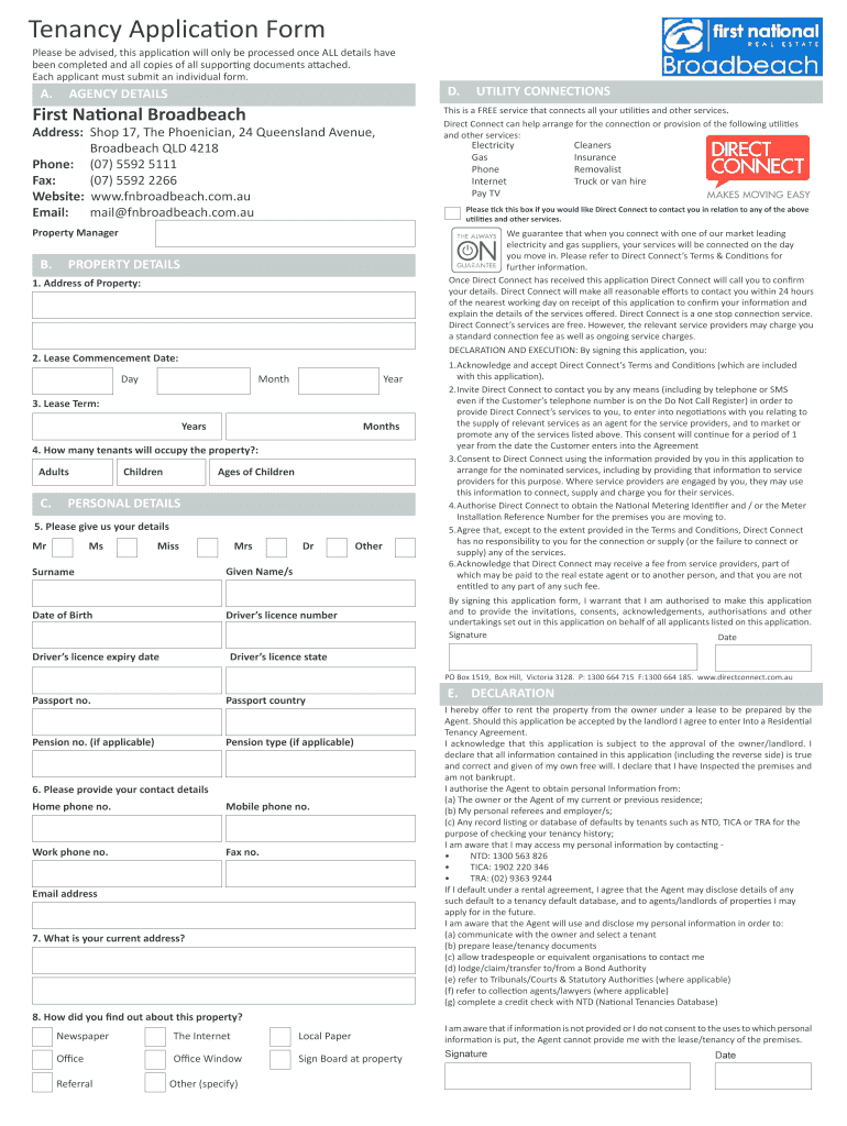 Fillable Online tenancy application form - Pioneer Real Estate Fax ...